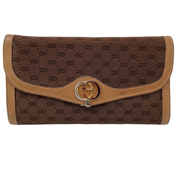 Gucci | Bags | Vintage Gucci Monogram Wallet Canvas And Leather With ...